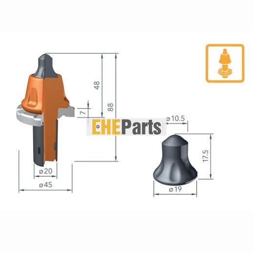 Replacement Wirtgen PICK W6/20X2 2642523 for Rotomill W1000F W1900F W2 ...